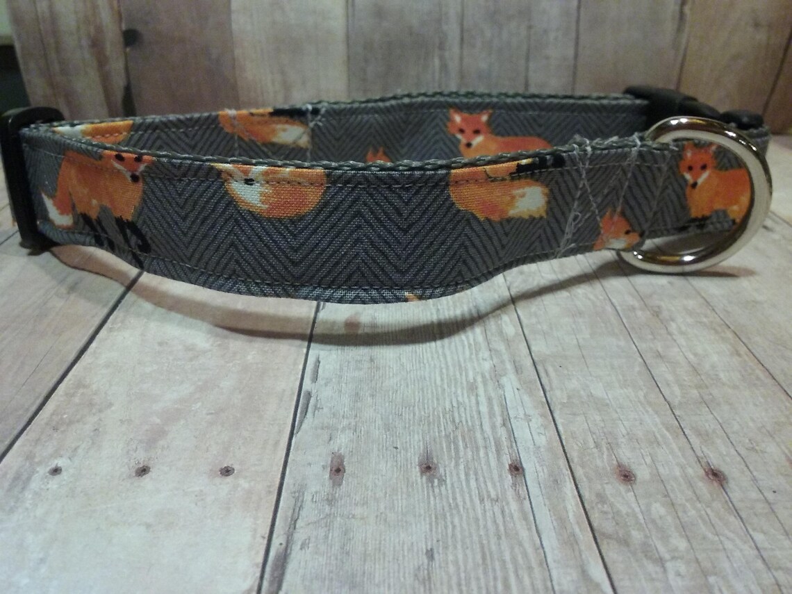 Fox Dog Collar Adjustable Dog Collar Gray and Orange Fox - Etsy