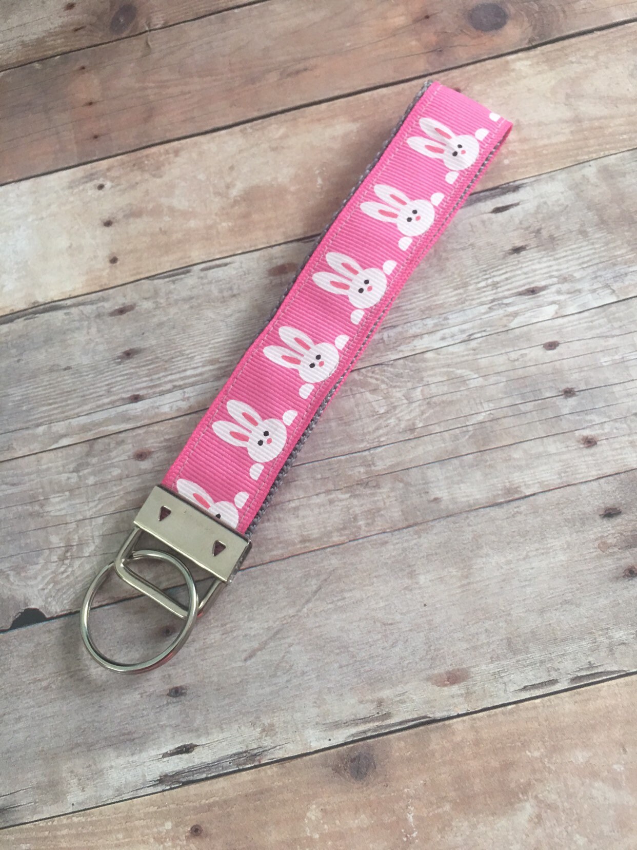 Bunny Key fob Pink key chain Easter Wristlet Wrist Key | Etsy