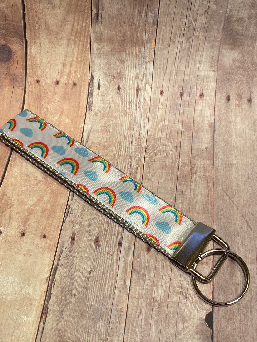 Rainbow Key Fob, Plaid Keychain, Key Holder, Wristlet, Rainbow Print ...