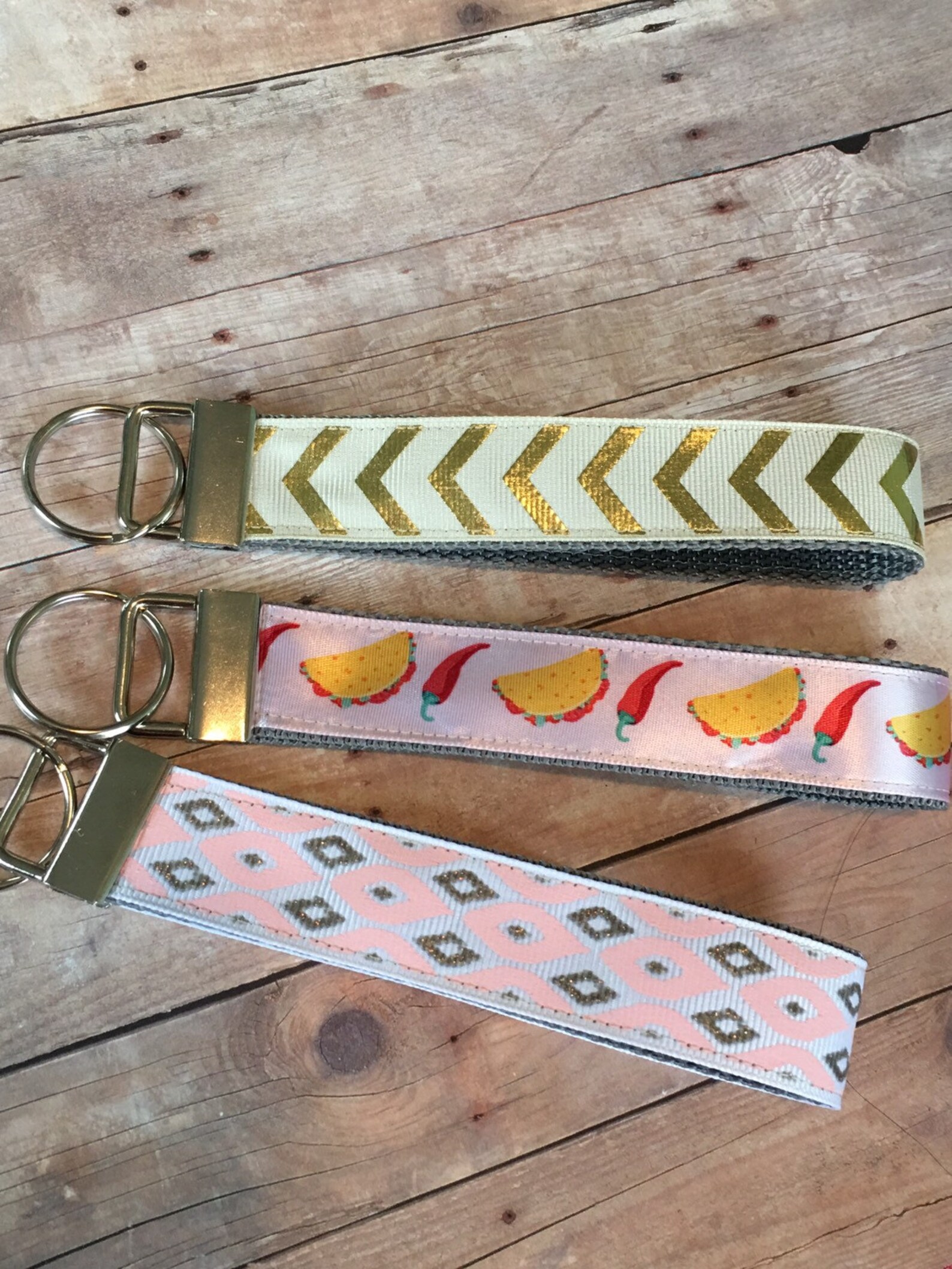 Gold Chevron Keychain Key Holder Wristlet Gold Chevron | Etsy