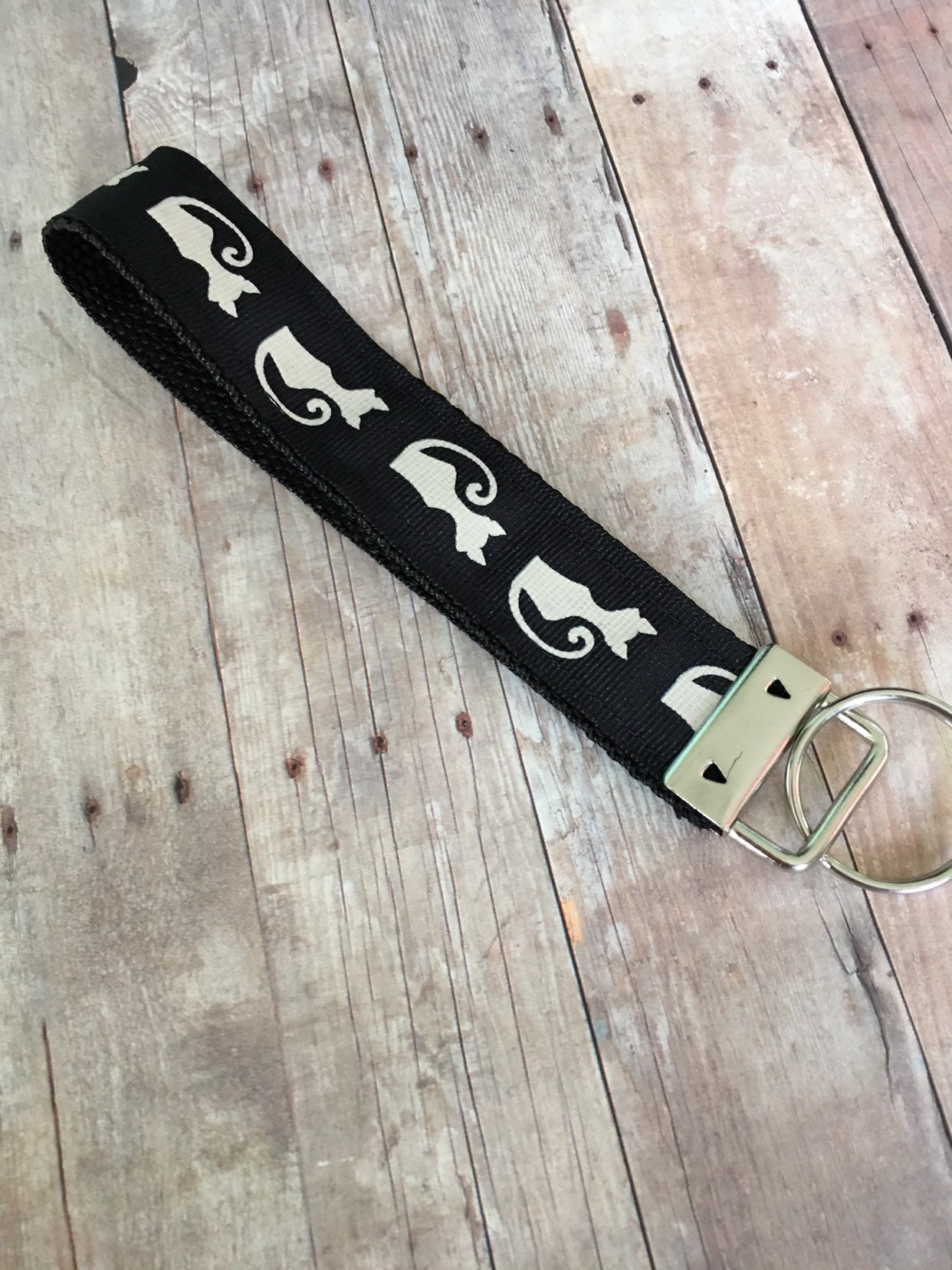 Halloween Cat Keychain Key Holder Wristlet Black Cat White | Etsy