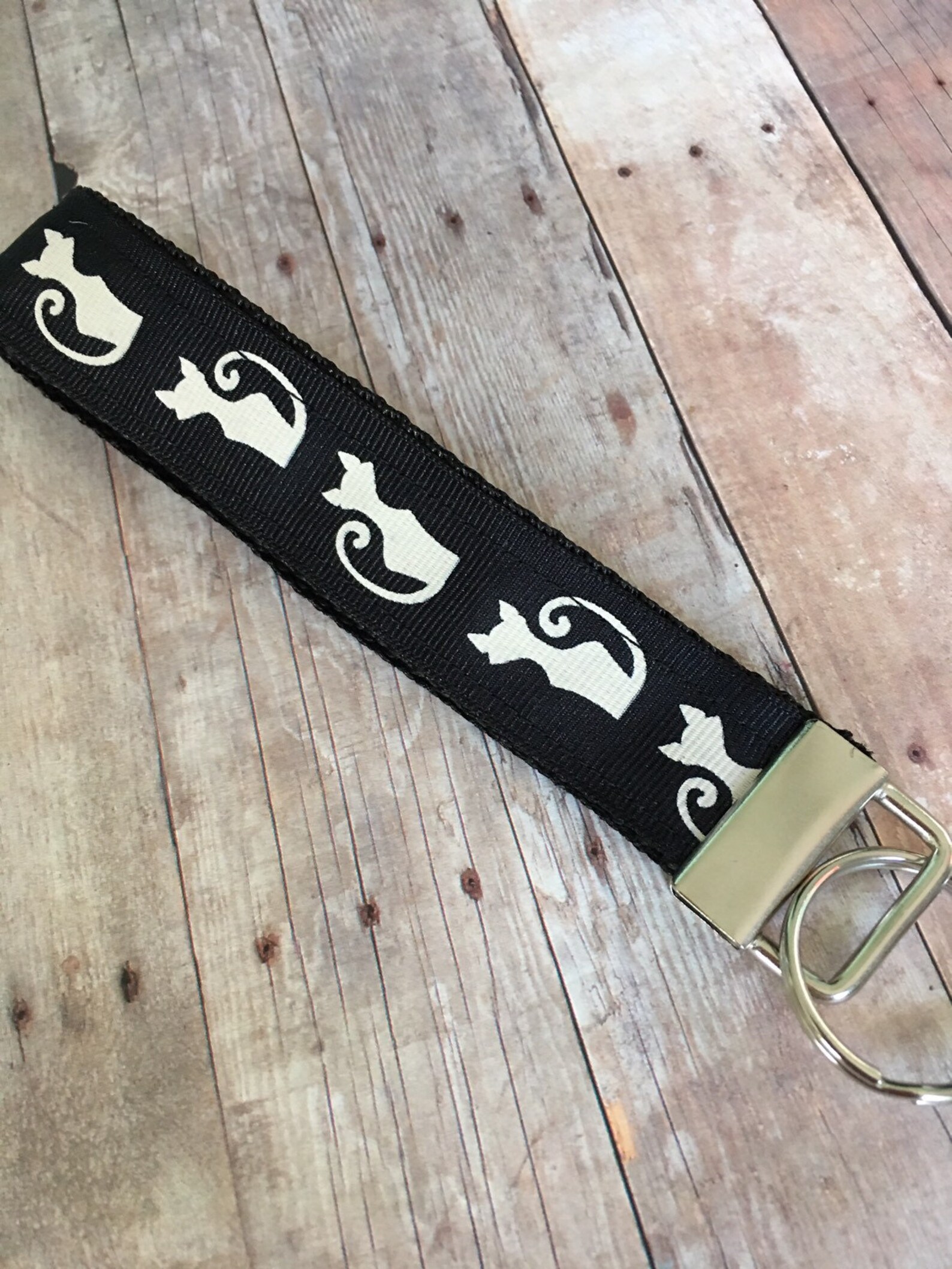 Halloween Cat Keychain Key Holder Wristlet Black Cat White | Etsy