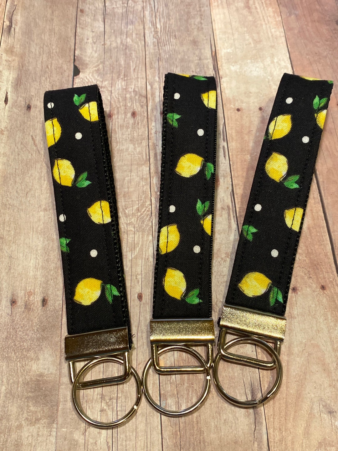 Lemon Key Fob, Plaid Keychain, Key Holder, Wristlet, Lemon Print ...