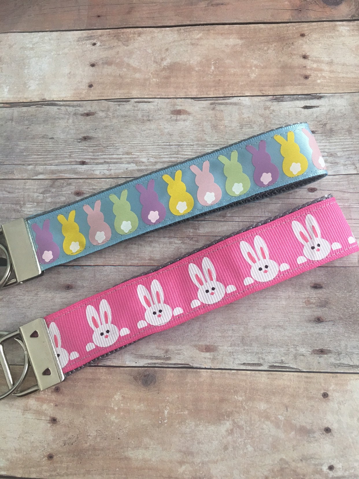 Bunny Key fob Pink key chain Easter Wristlet Wrist Key | Etsy