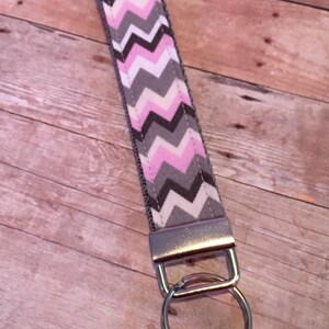 Pink Chevron Keychain, Key Holder, Wristlet, Key Lanyard, Wrist Key ...