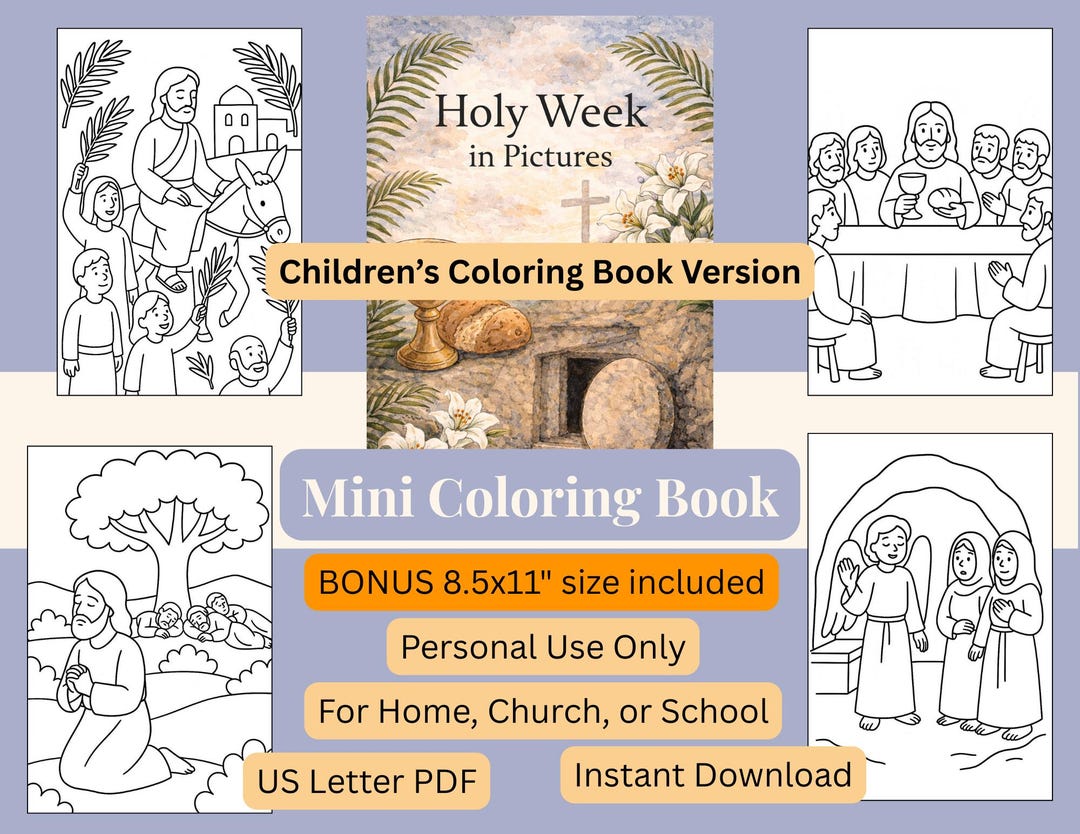 Holy Week Coloring Mini Book - Children's Version Plus Bonus Pages - Etsy