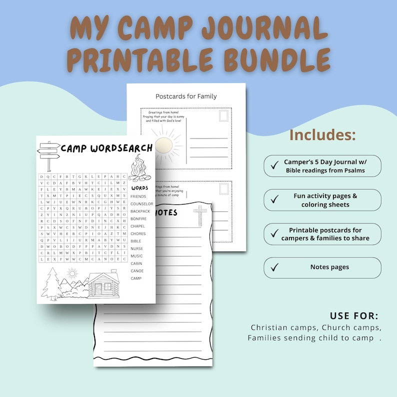 Printable Kids' Christian Camp Journal Bundle for Faith-filled ...