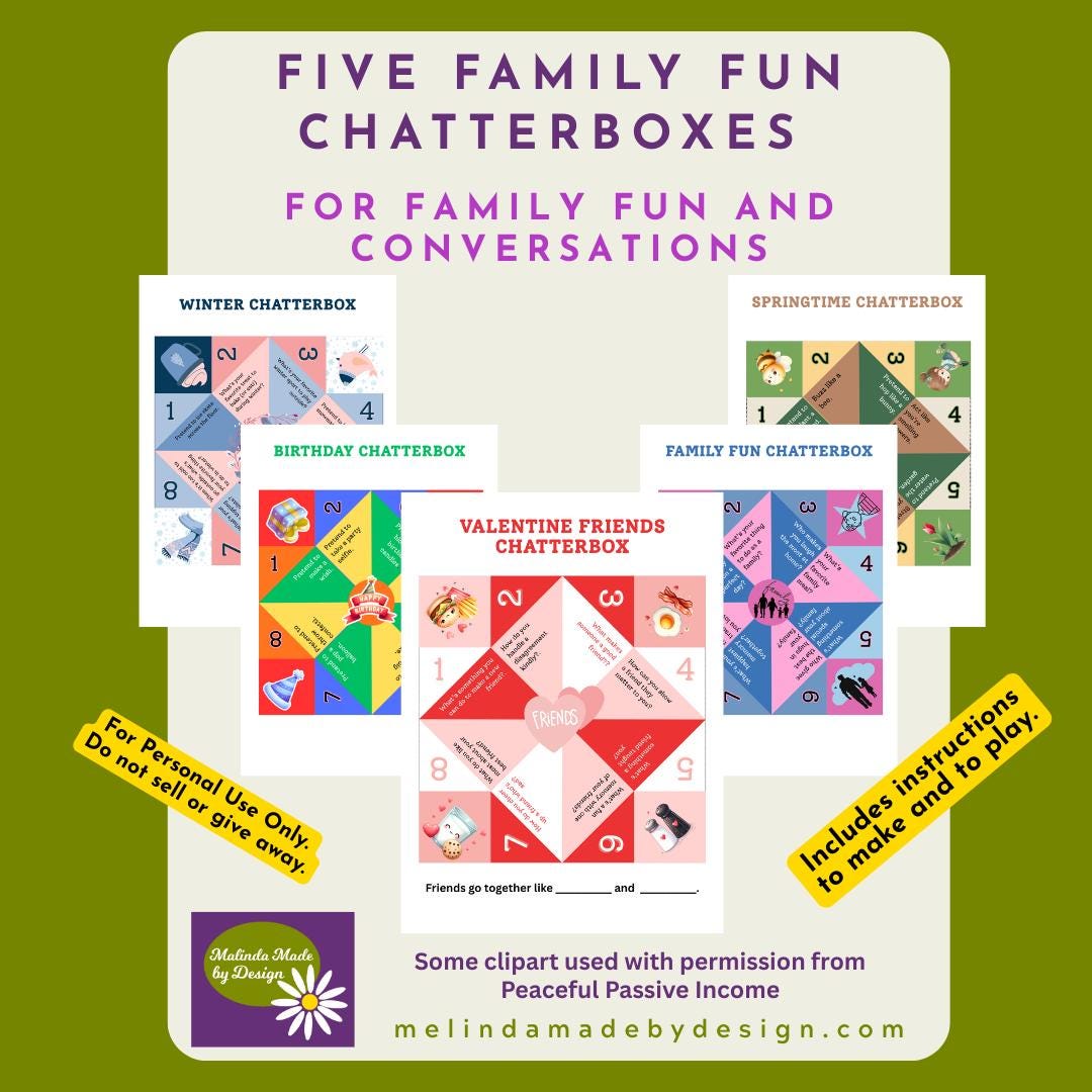 Family Fun Chatterboxes Printable Set | Conversation Starters & Games ...