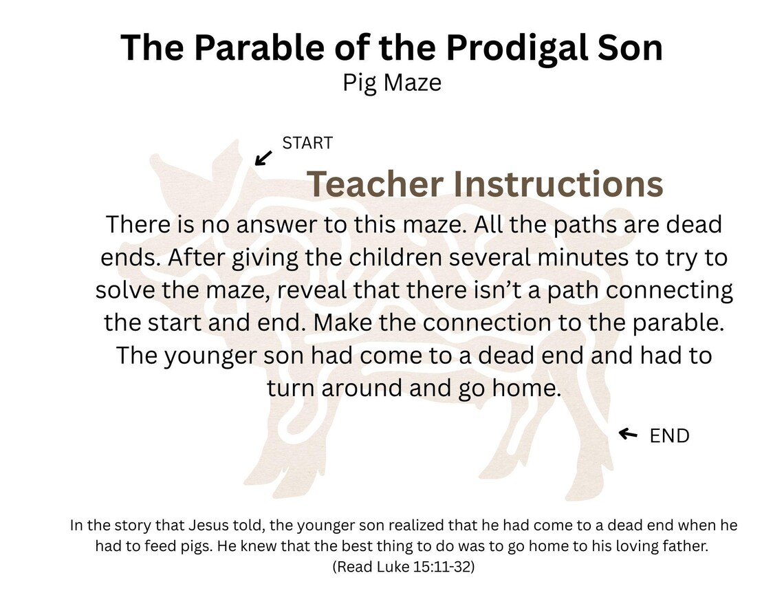 Pig Maze: an Activity to Use When Teaching the Parable of the Prodigal ...