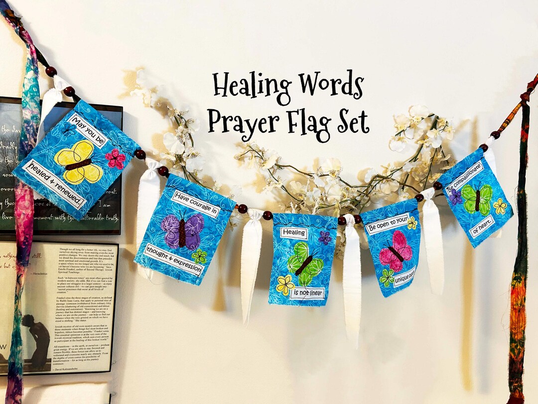 Healing Words Prayer Flag Set, Fabric Zen Art Prayer Flags, Good Karma ...