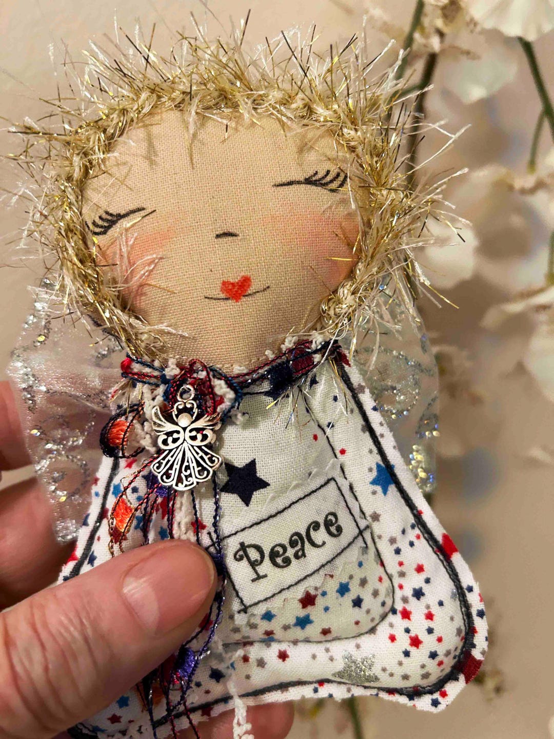 Peace Angel Good Will Ornament, Patriotic Ornament, Healing Folk Art ...
