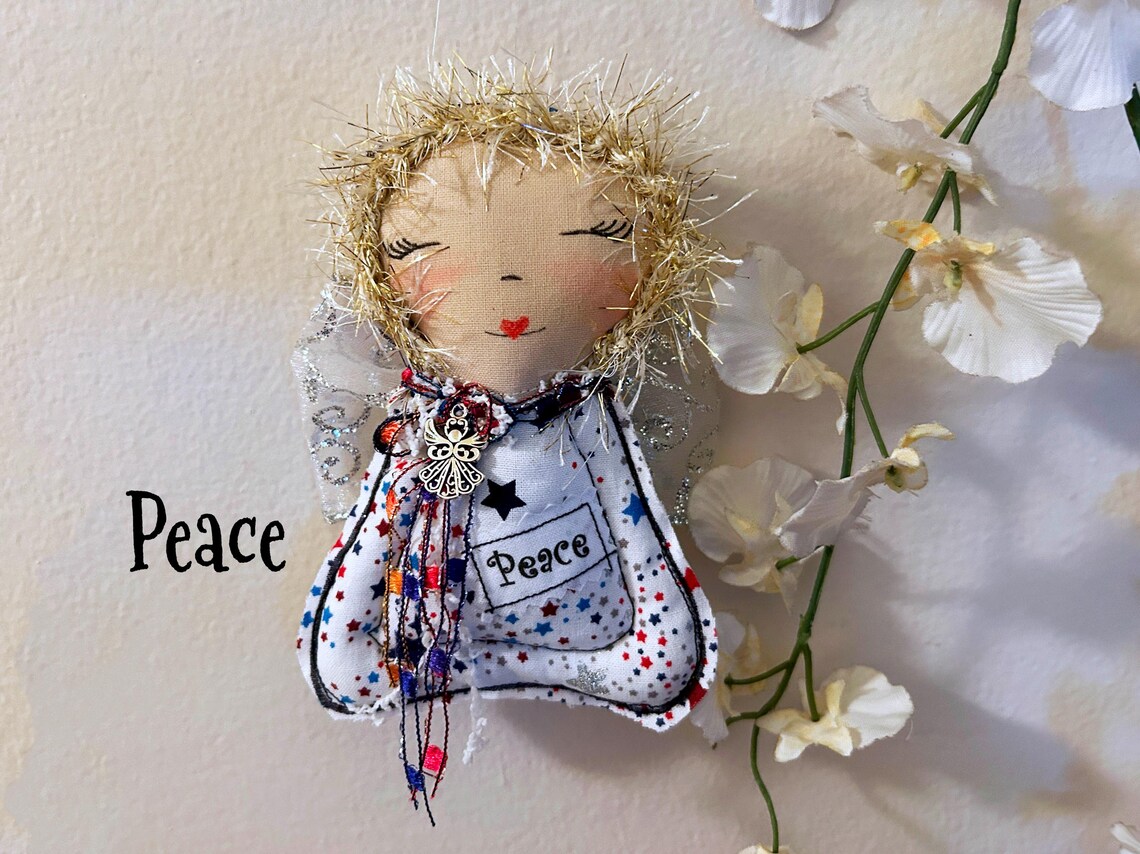 Peace Angel Good Will Ornament, Patriotic Ornament, Healing Folk Art ...