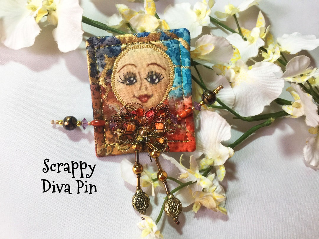 Good Luck Art to Wear Pin, Quilted Fabric Brooch, Fiber Art Jewelry ...