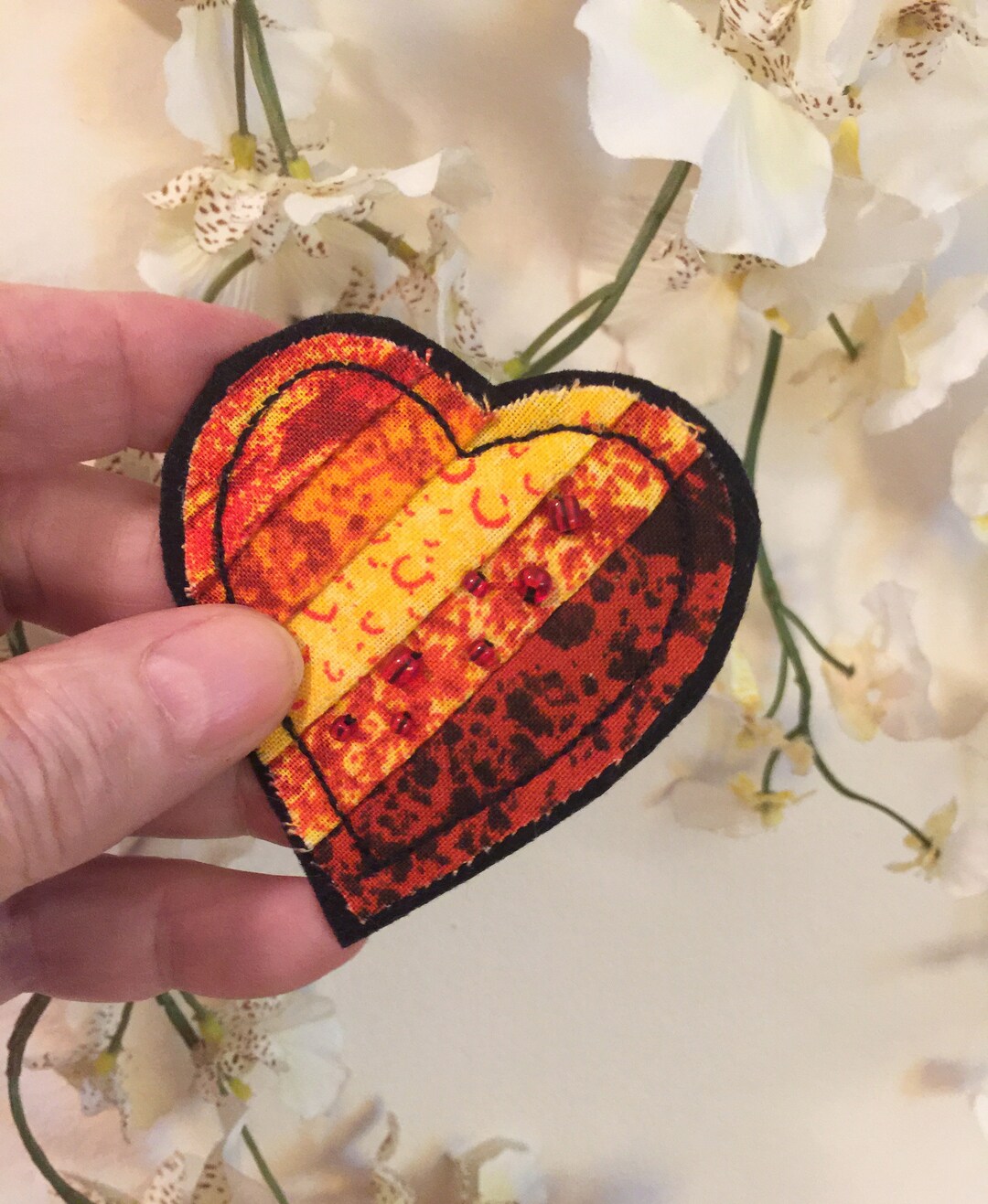 Quilted Heart Fiber Art Pin, Cloth Art to Wear Ornament, Fabric Brooch ...
