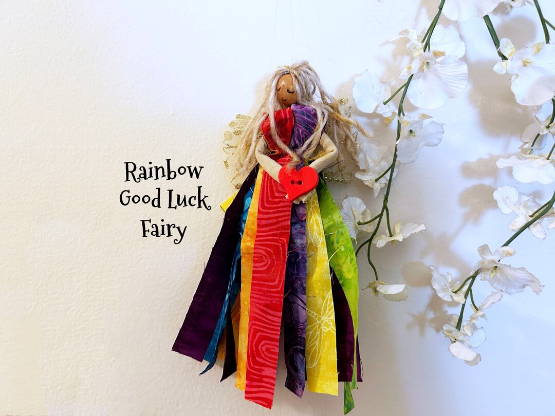 Rainbow Good Luck Angel Spirit Fiber Art Doll, Fun Fairy OOAK, Cloth ...