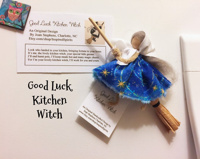 Good Luck Witch, Good Luck Kitchen Witch Magnet. Vintage OOAK Design ...