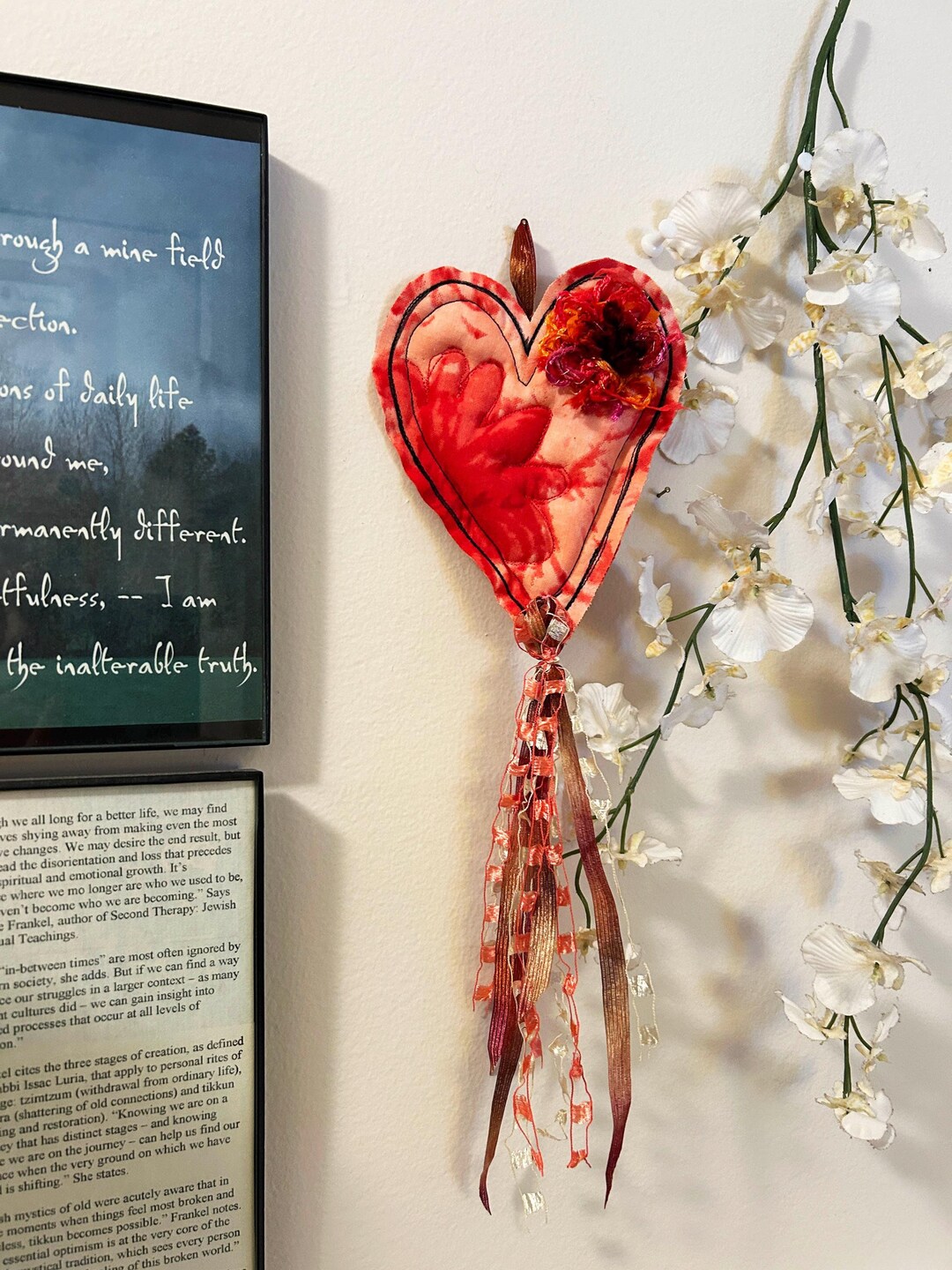 Heartstrings in Bloom Wall Art, OOAK Wall Art Fabric Sculpture, Friendship Gift, New Beginning ...