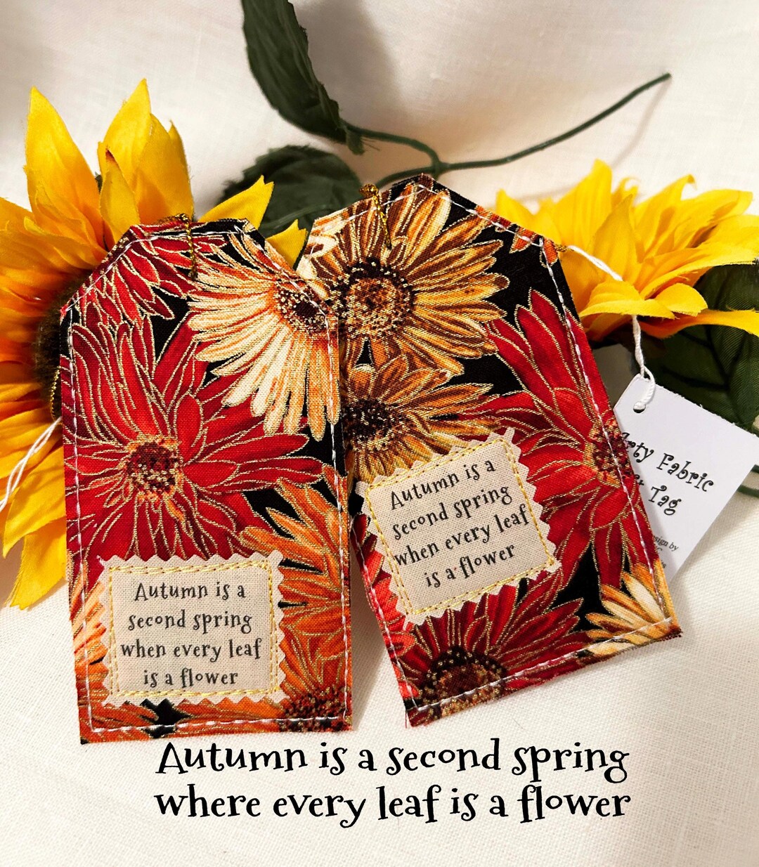 Autumn Decor Gift Tags Set of 2, Keepsake Fall Flowers Ornament ...