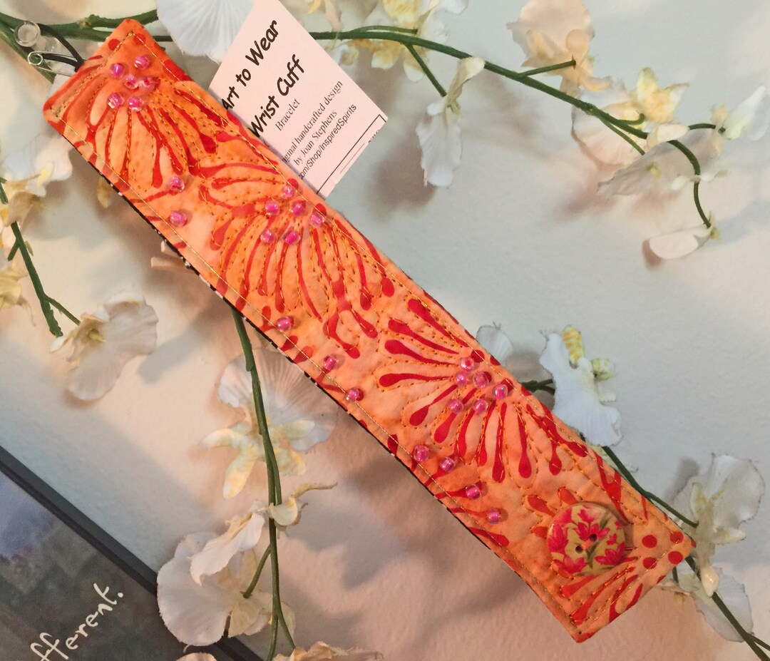 Wrist Cuff 8", Fiber Art Bracelet, Art to Wear Cuff, Textile Art Cuff ...