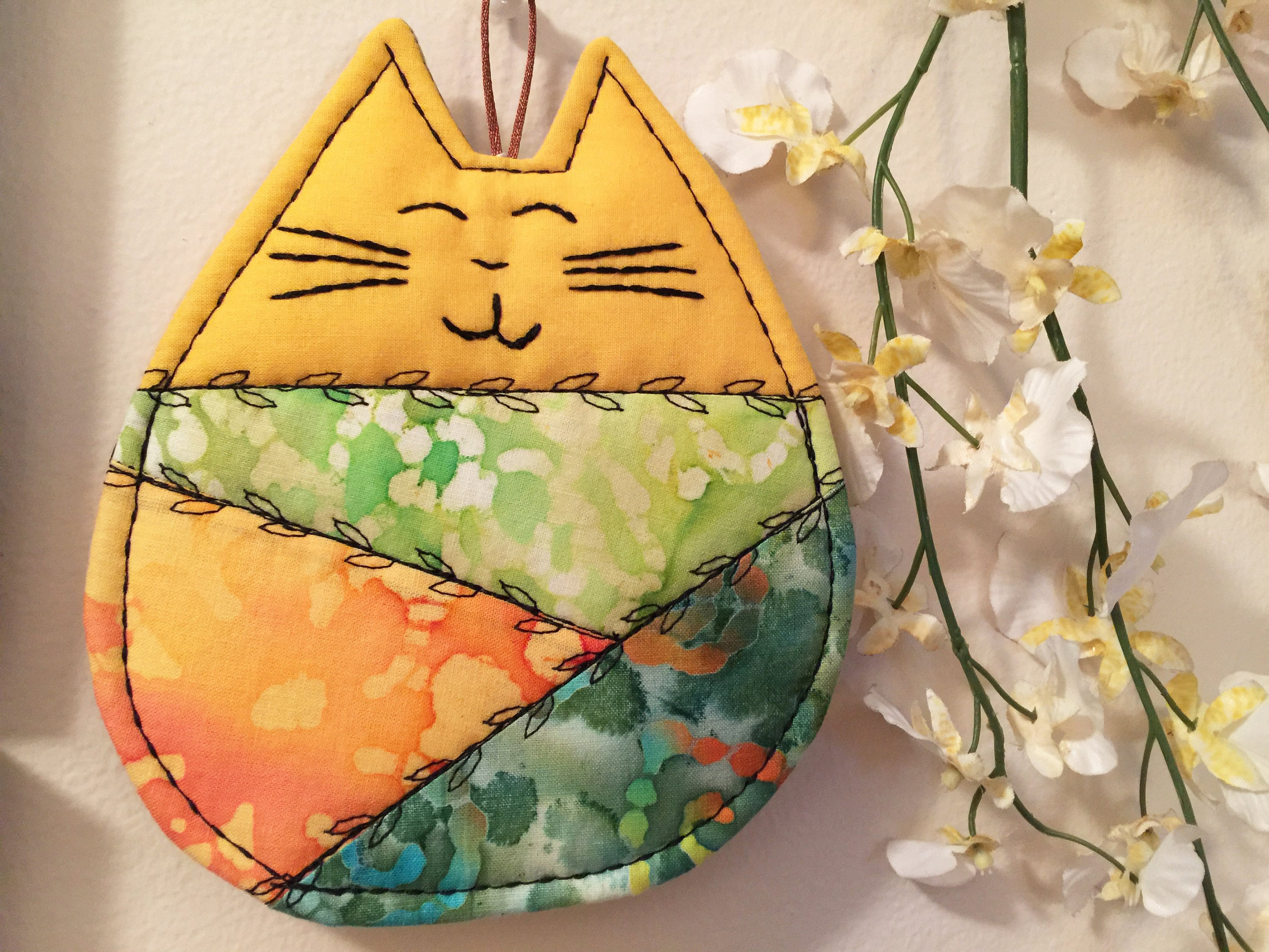 Chubby Kitty Mug Mat, Crazy Quilt Cat Wall Art Housewarming Gift ...