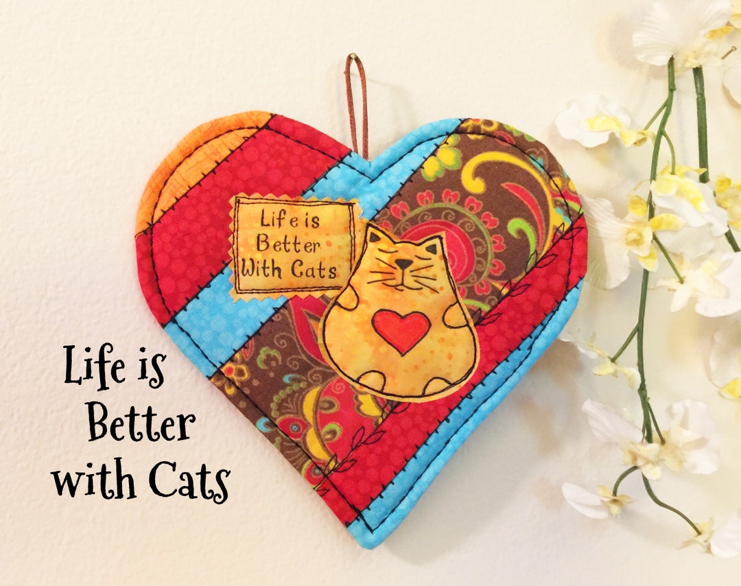 Cat Love Saying, Kitty Heart Mat, Cat Lover Gift, Quilted Mat ...
