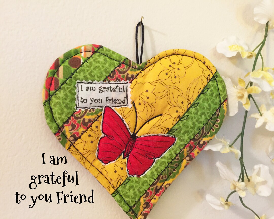 Friendship Gift Mat, Grateful for You Heart & Butterfly Quilted Mat ...