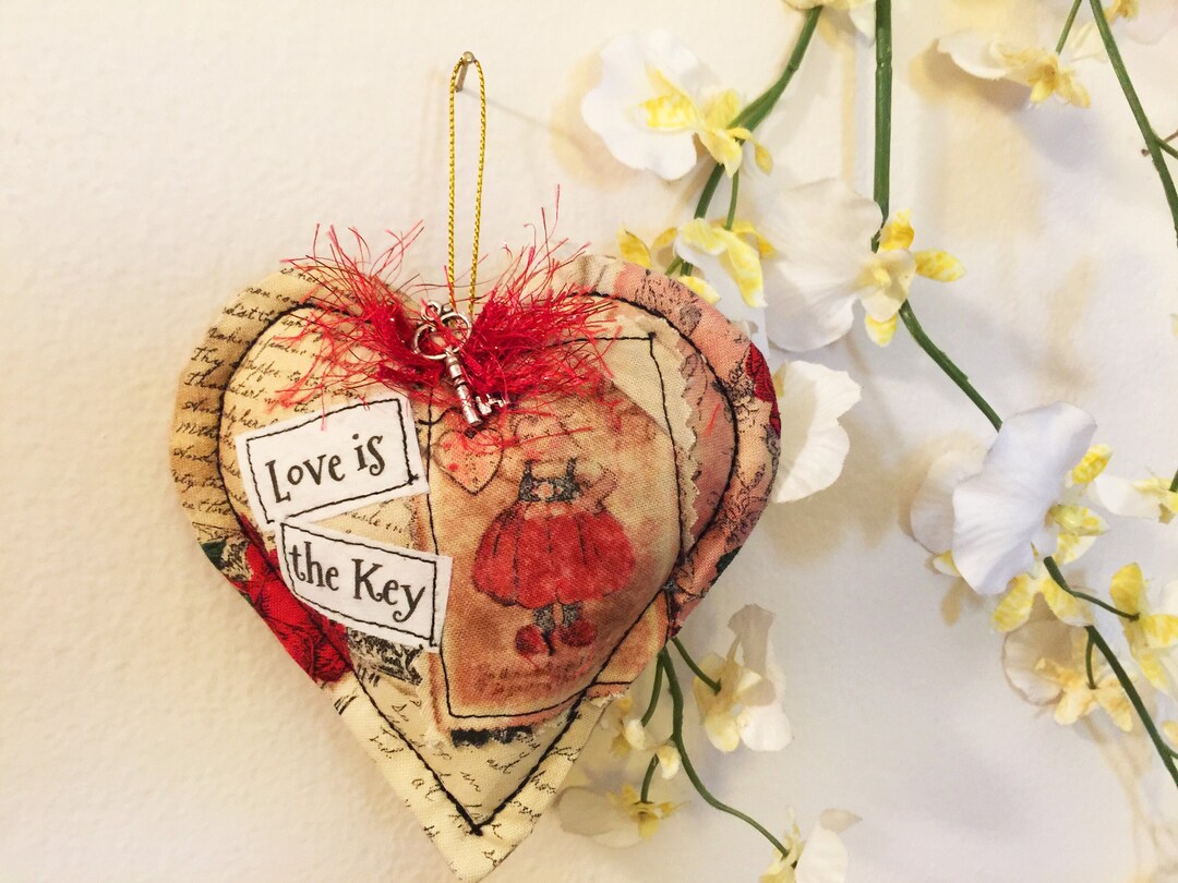 Love is the Key Vintage Style Heart Ornament, Nostalgic Print Gift ...