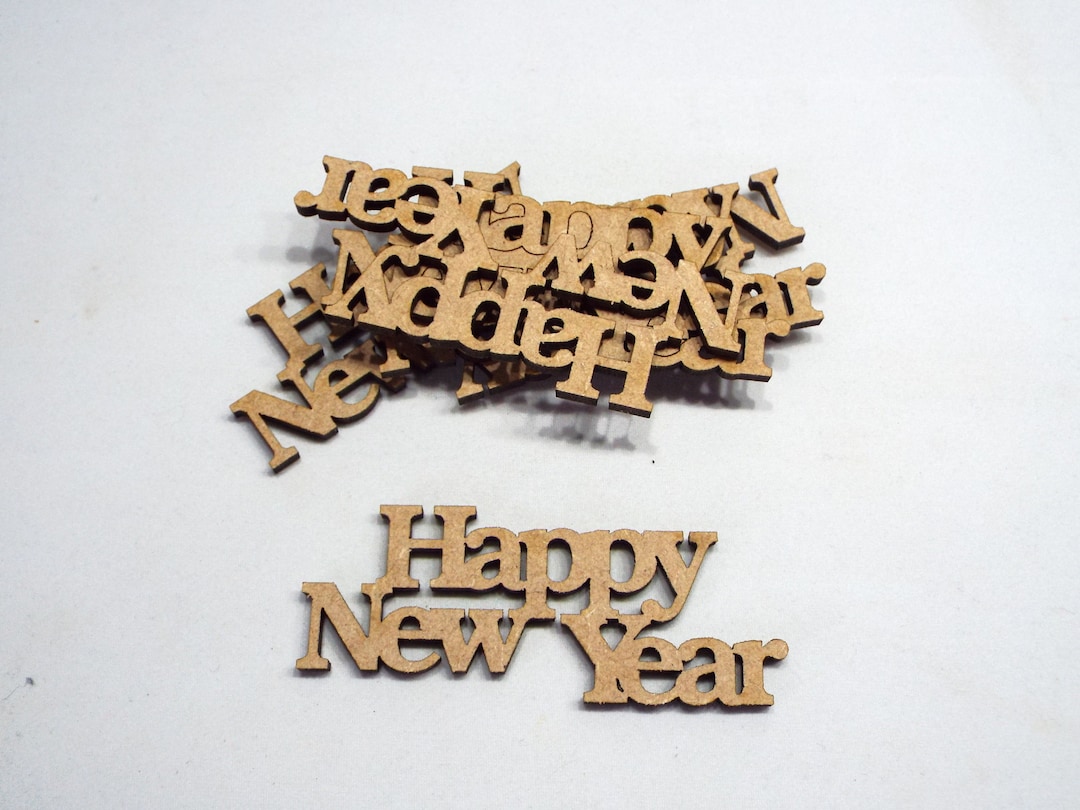 Wooden Craft Shape HAPPY NEW YEAR Embellishments Decoupage Scrapbooking ...
