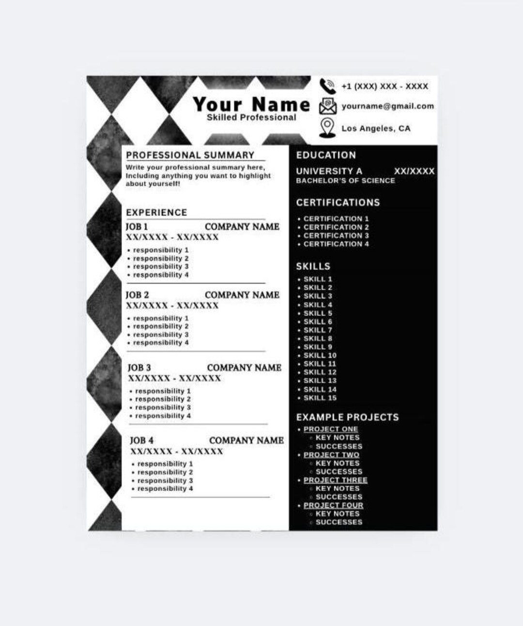 Diamond Back Job Application Bundle - Cover Letter and Resume ...