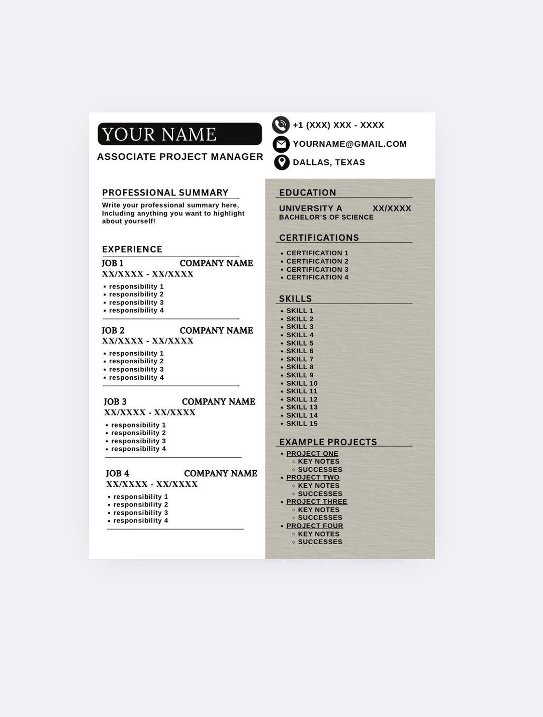Classic Blocked Resume Template - Canva Customizable Template - Etsy UK