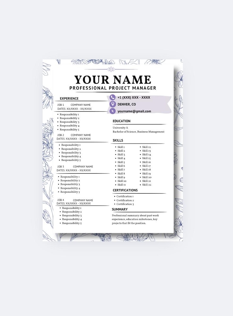 Floral Backdrop Resume Template - Digital Canva Template - Etsy