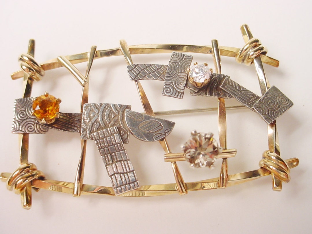 Rectangle Pin in Gold Filled Wire and Textured Sterling Silver With ...