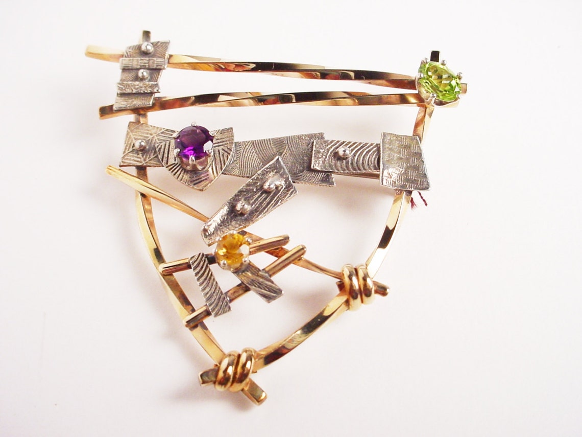 Gold Filled and Sterling Pin Textured Sterling Silver With - Etsy