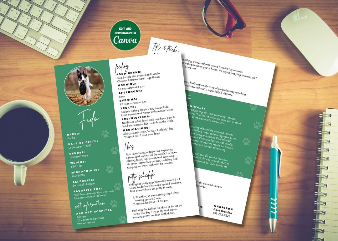 Pet Care Simplified With Fido Information Form - Ideal for Pet Parents ...