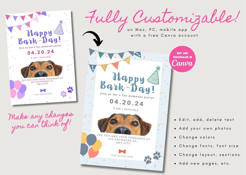 Happy Bark-day Fido's Birthday Invitation, Dog Party, Birthday Bash ...