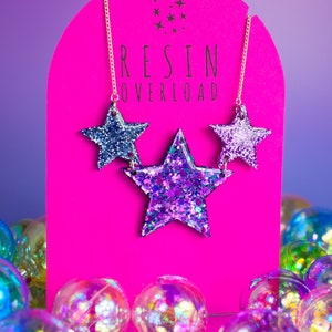 Stars Resin Necklace Star Shaped Christmas Necklace Glitter - Etsy