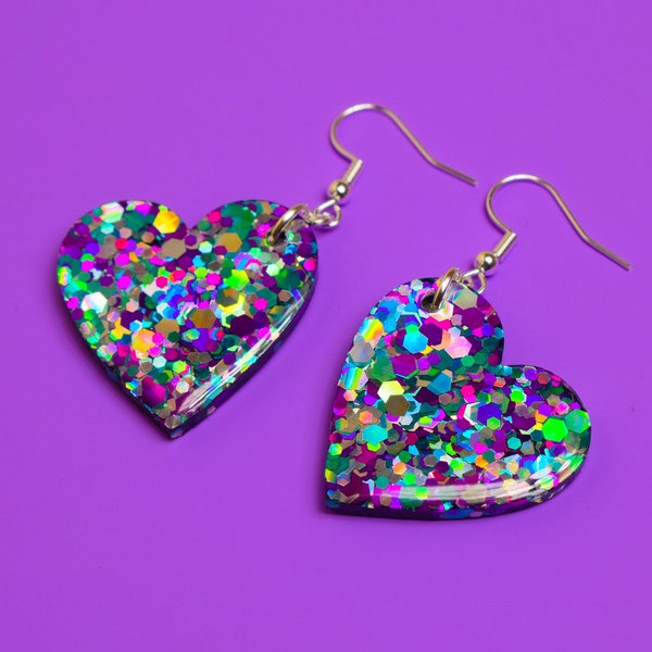 Rainbow Glitter Heart Earrings Etsy