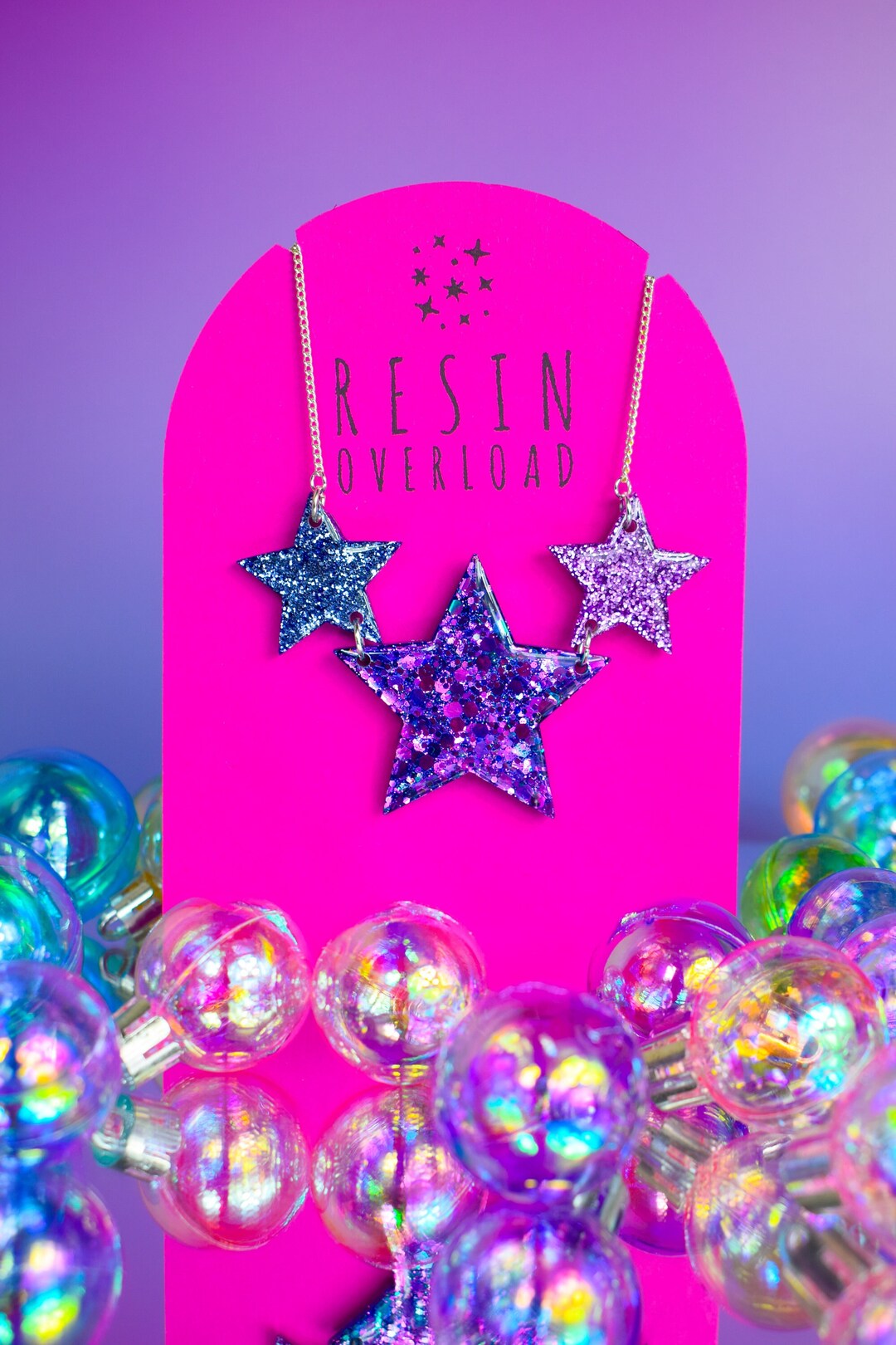 Stars Resin Necklace Star Shaped Christmas Necklace Glitter - Etsy