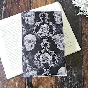 Gothic Skulls Book Cover, Dark Romance Reusable Dust Jacket, Bookish ...