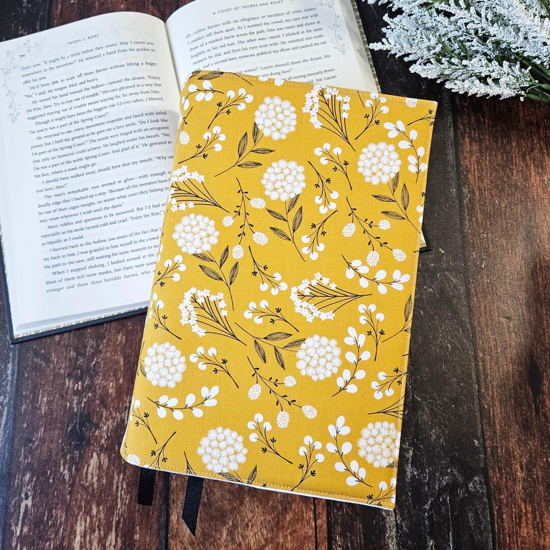 Yellow Floral Cotton Bible Cover, Adjustable Book Sleeve, Christian ...