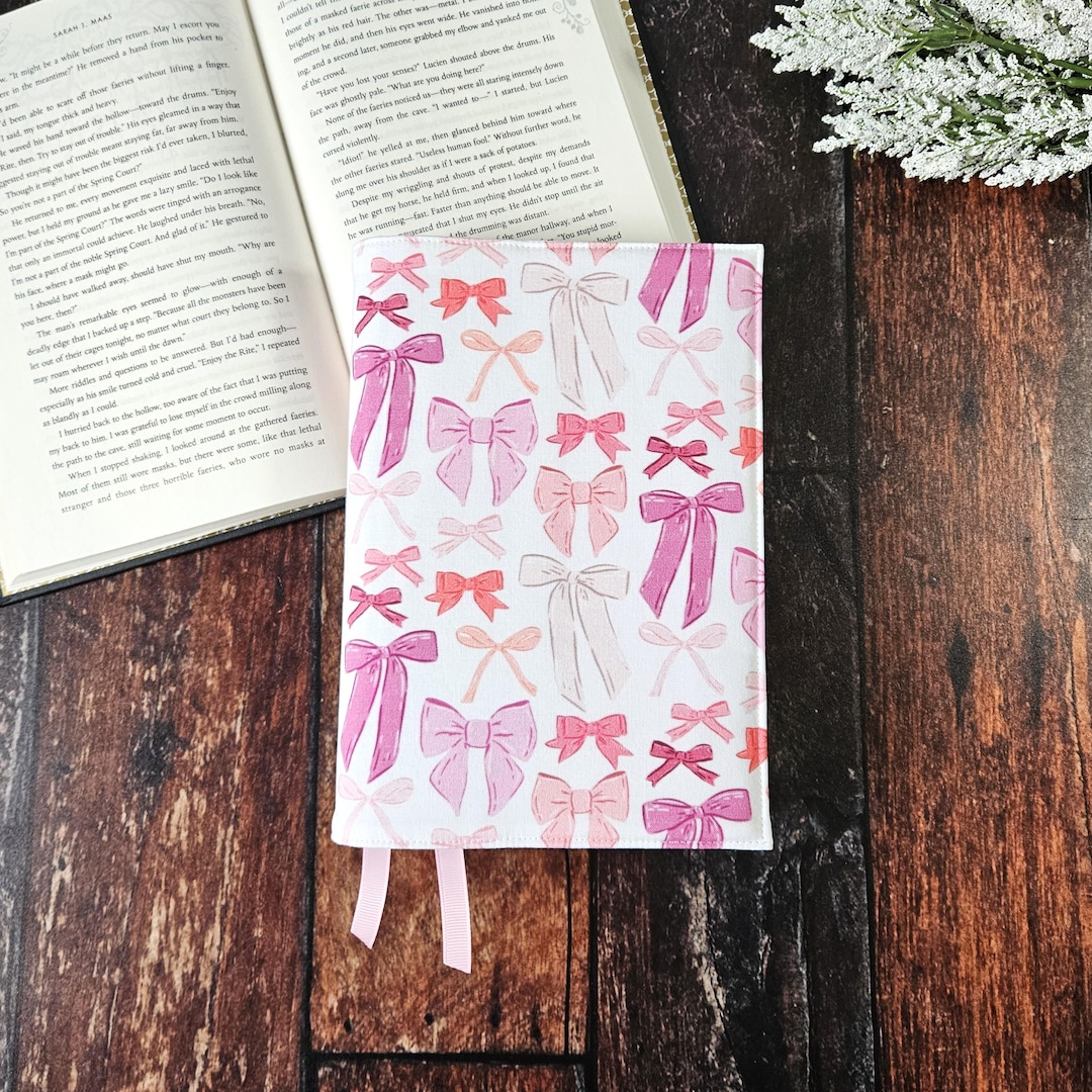 Pink Ribbon Bows Adjustable Book Cover | Dust Jacket | Book Sleeve ...