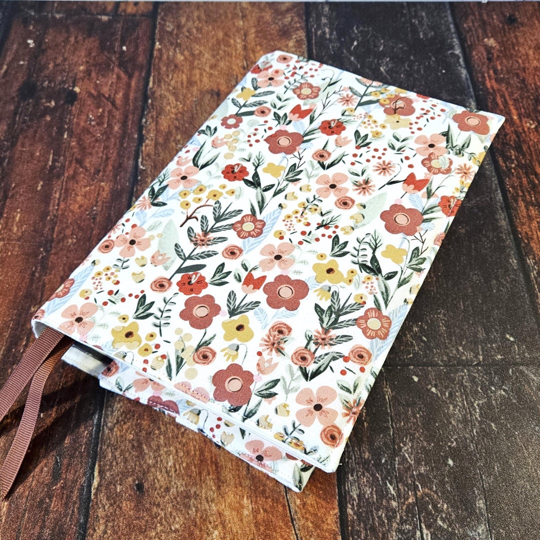 Boho Floral Book Cover, Fall Rustic Flower Reusable Dust Jacket ...