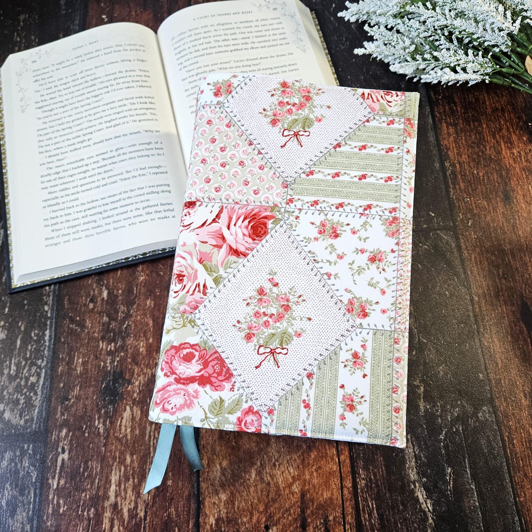 Pink Floral Patchwork Book Cover: Adjustable Cotton Dust Jacket - Etsy