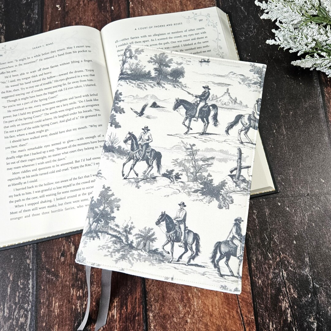 Cowboy Toile Book Cover | Dust Jacket | Adjustable Book Sleeve ...