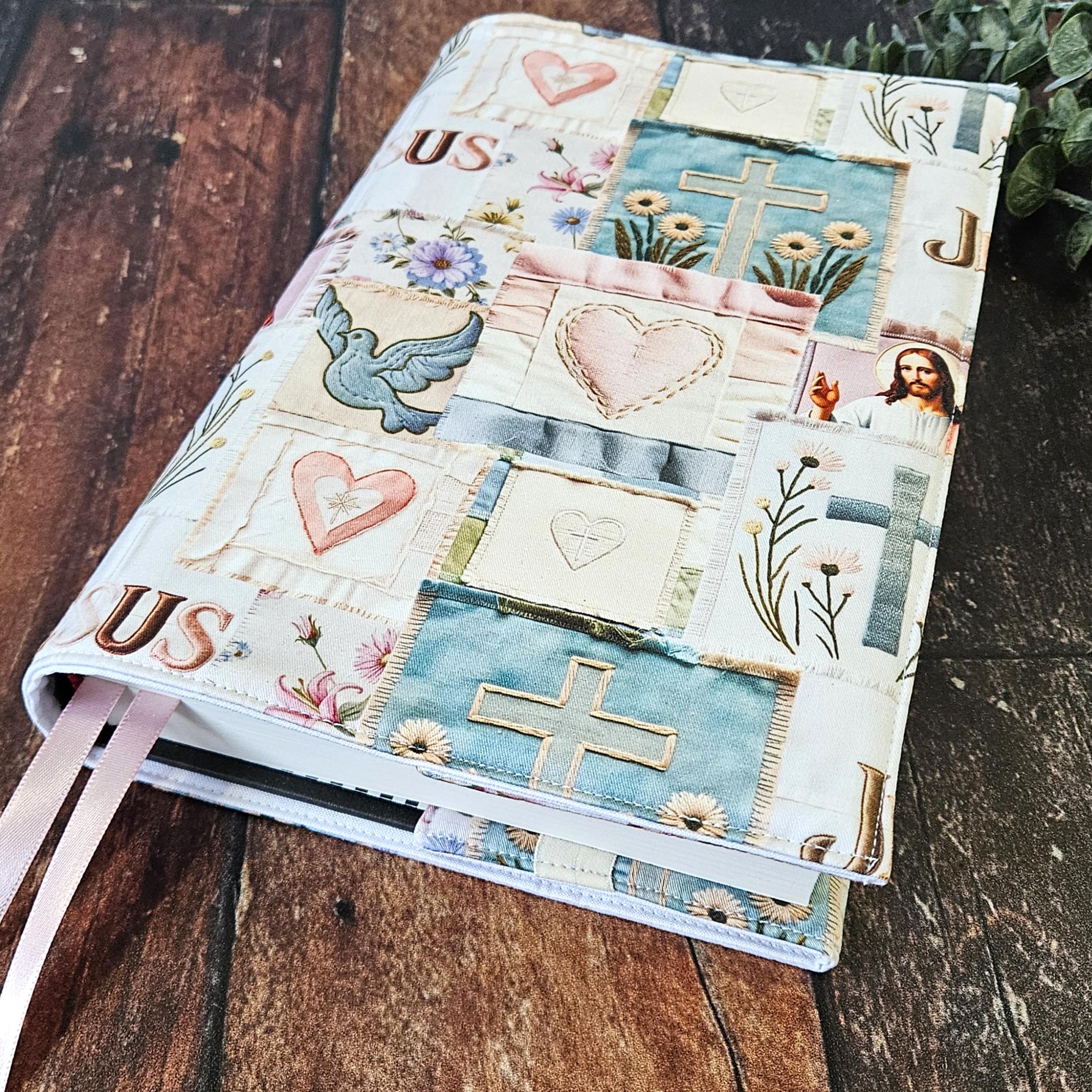 Jesus Patchwork Bible Cover | Christian Gift | Faux Quilted Covers ...