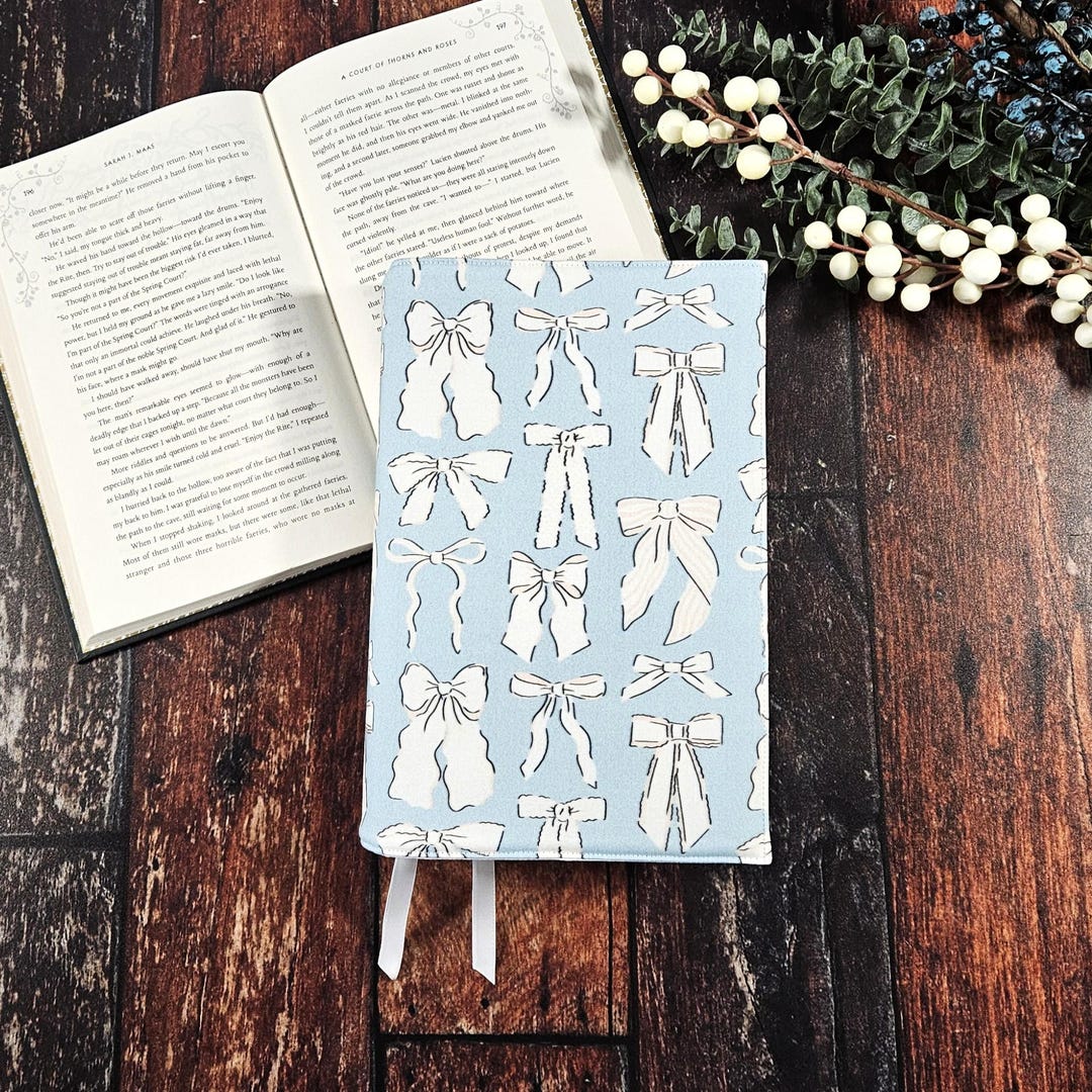 Blue Coquette Bows Book Cover, Reusable Dust Jacket, Bookish Gift ...