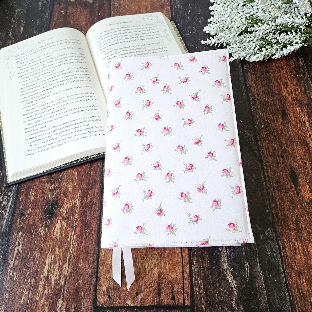 Vintage Pink Floral Adjustable Book Cover | Dust Jacket | Book Sleeve ...