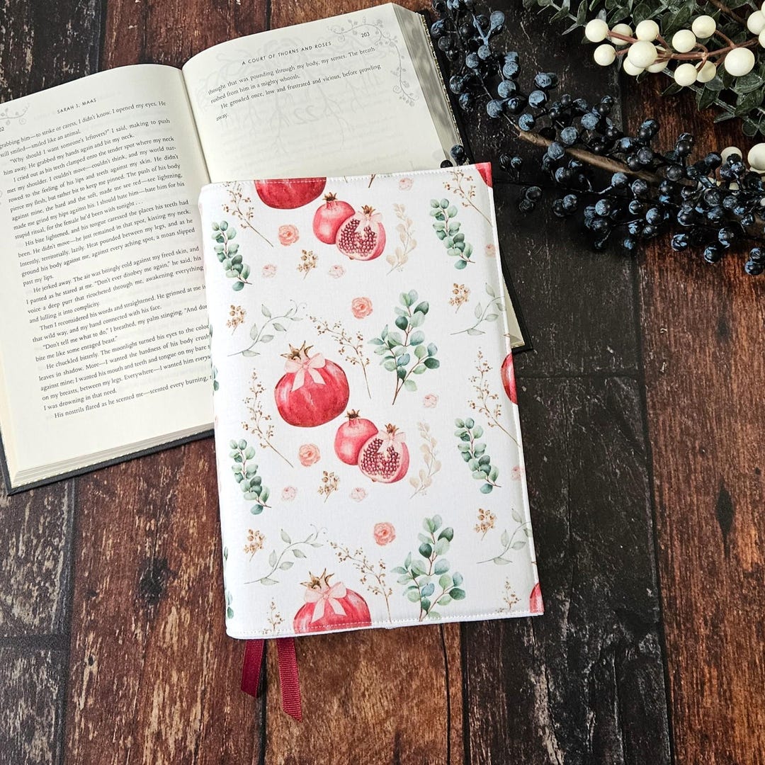 Country Pomegranate Book Cover, Adjustable Book Sleeve, Reusable Dust ...
