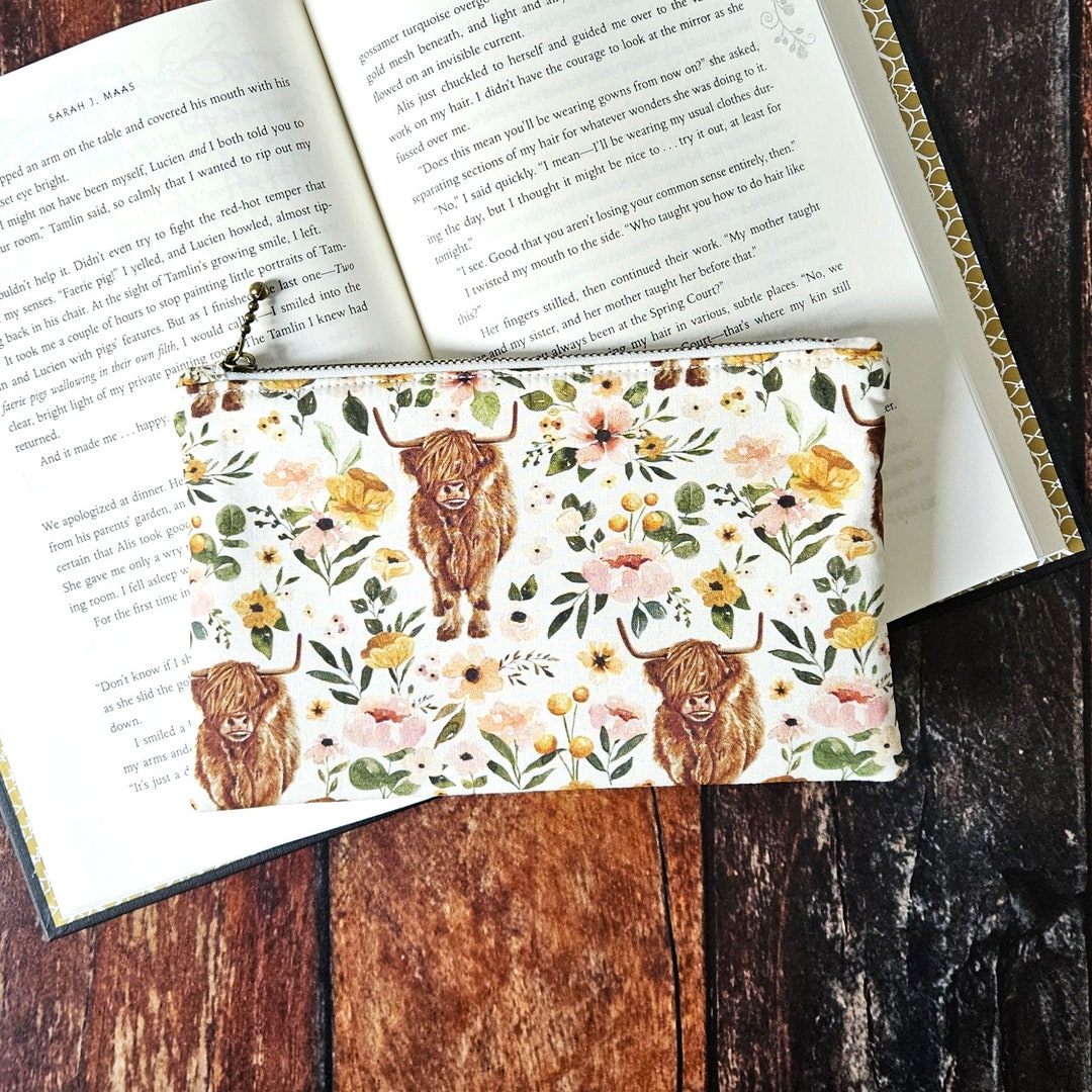 Highland Cow Floral Zippered Pouch: Pencil Case, Cosmetic Bag - Etsy