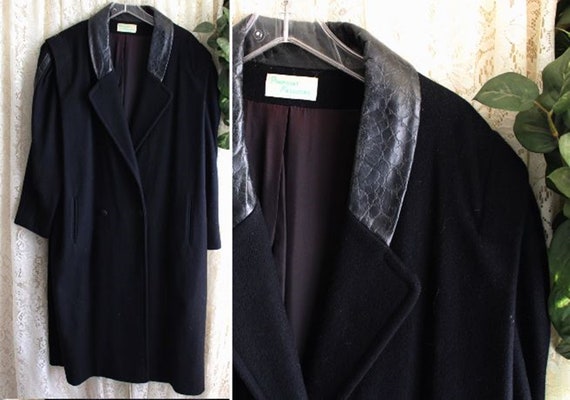 Vintage LEATHER TRIMMED COAT Women 60-Inch Bust Made … - Gem